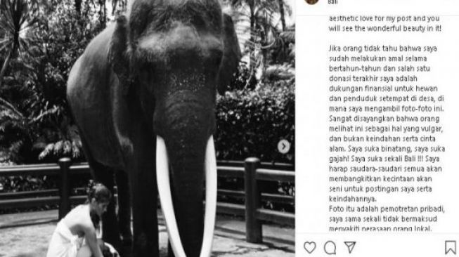 Ini Klarifikasi Selebgram Rusia Usai Dikritik Foto Telanjang Naik Gajah
