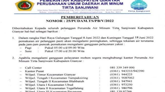 Jelang Galungan, Masyarakat Gianyar Diminta Tampung Air PDAM