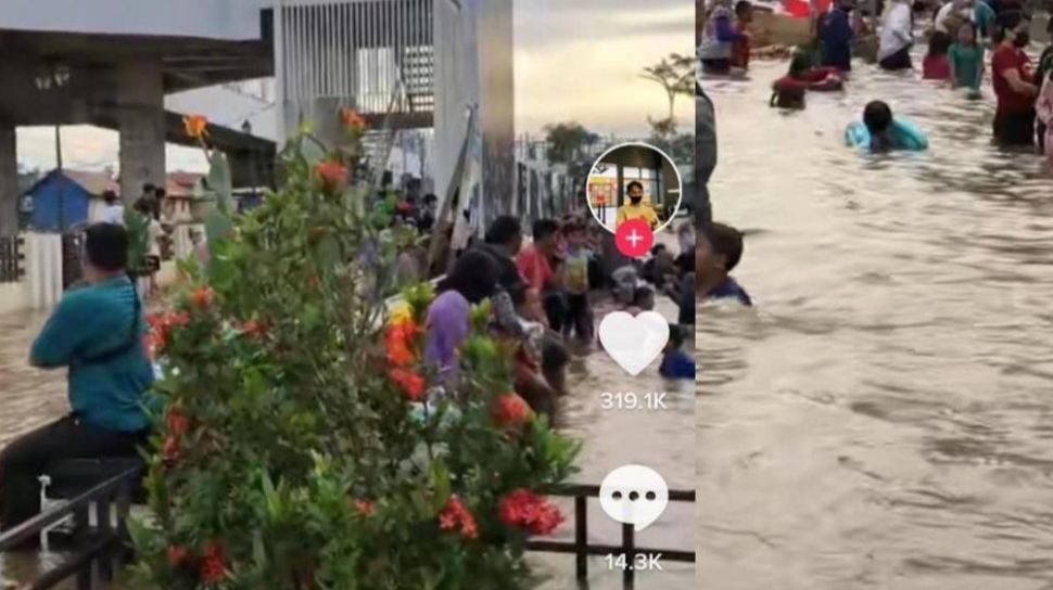 Viral Warga Ubah Banjir Jadi Wisata Air, Netizen Usil: Rekomen Banget!