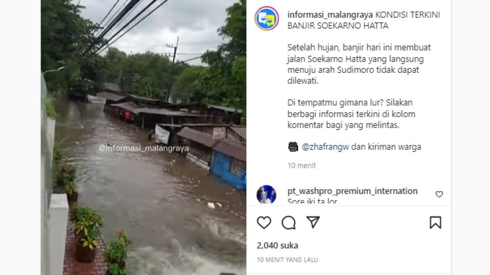 Banjir Parah Rendam Jalan Soekarno Hatta Malang Setelah Hujan Deras Mengguyur Sore Tadi ...