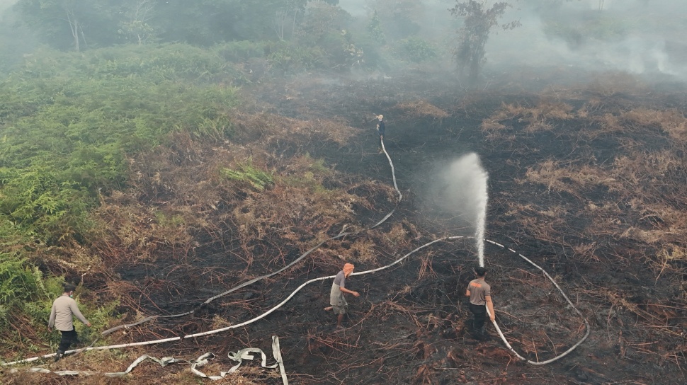 Petugas Berjibaku Jinakkan Karhutla di Lahan Gambut Aceh Barat